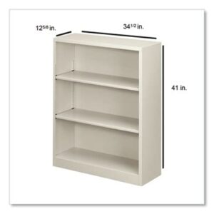 HON Metal Bookcase, Three-Shelf, 34.5w x 12.65d x 41h, Light Gray