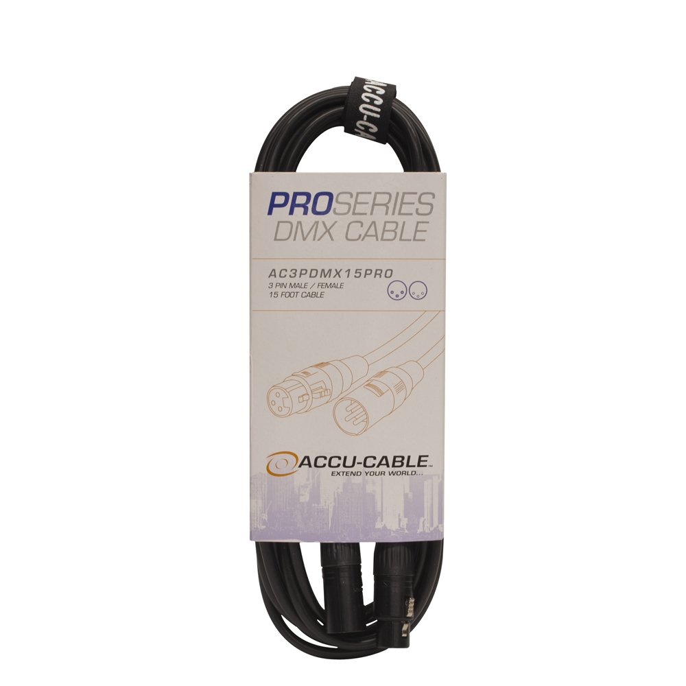 Accu Cable, PRO Series DMX Stage Light Cable, 3 Pin Connection AC3PDMX15PRO (15 FT)