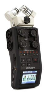 zoom h6 6-track portable recorder, stereo microphones, 4 xlr/trs inputs, records to sd card, usb audio interface, battery powered, for stereo/multitrack audio for video, podcasting, and music