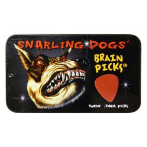 D'Andrea Snarling Dog Brain Nylon Guitar Picks 12 Pack with Tin Box (Red, 0.73mm)