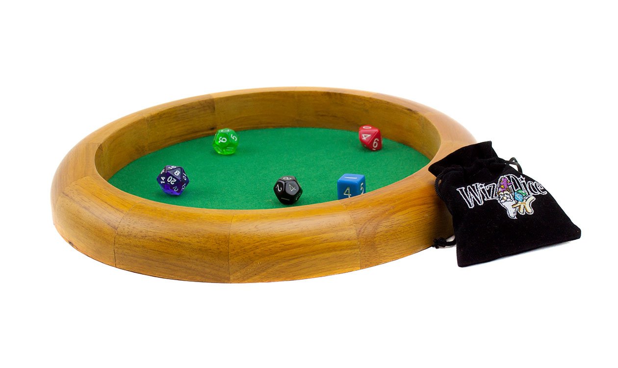 Wiz Dice 12-inch Felt-Lined Wooden Dice Trays (Round)