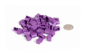 plastic houses: purple color board game replacement house (colored miniature town & city buildings, board game playing pieces) | 50 pieces