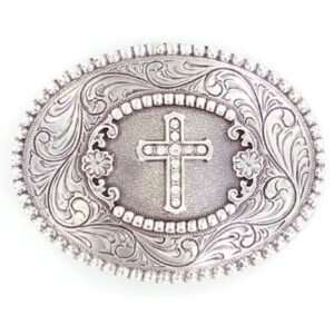 nocona women's rhinestone cross belt buckle silver one size