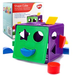 bohs geometric shape sorting cube baby toys, with 18 shapes and 1 cube