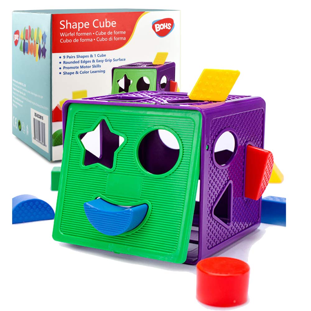 BOHS Geometric Shape Sorting Cube Baby Toys, with 18 Shapes and 1 Cube