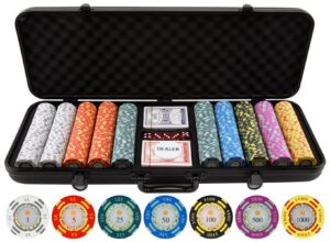 versa games 13.5 gram poker chips - clay poker chips set - 500 piece crown casino poker set with numbers denomination - new upgraded poker case