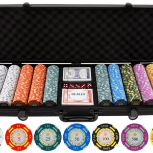 Versa Games 13.5 Gram Poker Chips - Clay Poker Chips Set - 500 Piece Crown Casino Poker Set with Numbers Denomination - New Upgraded Poker Case