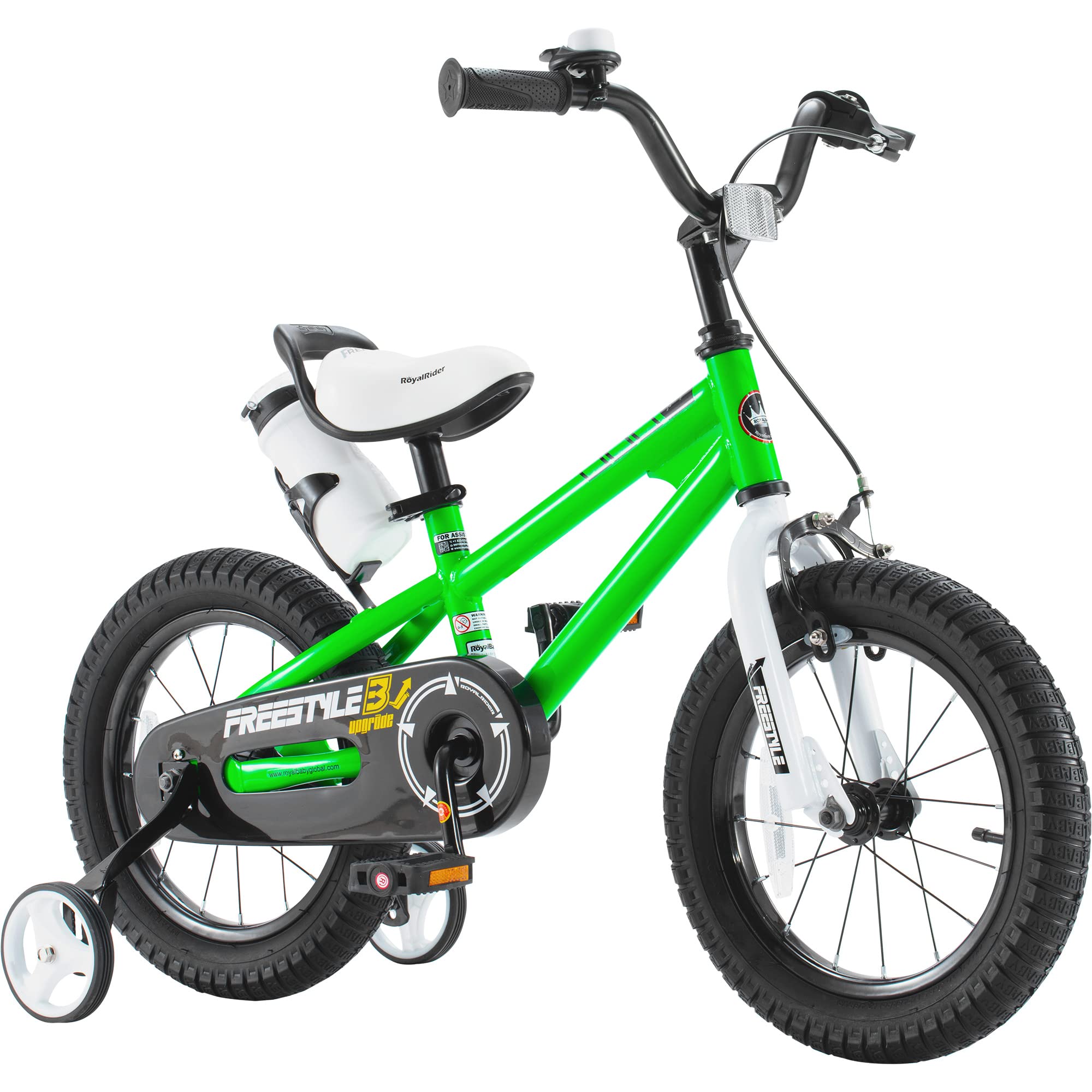 RoyalBaby Freestyle Kids Bike Boys Girls 16 Inch BMX Childrens Bicycle with Training Wheels & Kickstand for Ages 4-7 years, Green