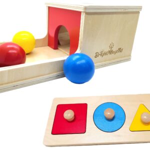 BrightNBeyond 2-for-1 Montessori Bundle with Object Permanence Box and Multiple Shape Puzzle Sorter Wooden First Shapes for 6-12 Months Infant 1 2 Year Old Motor Developmental Baby Sensory Skills Toys