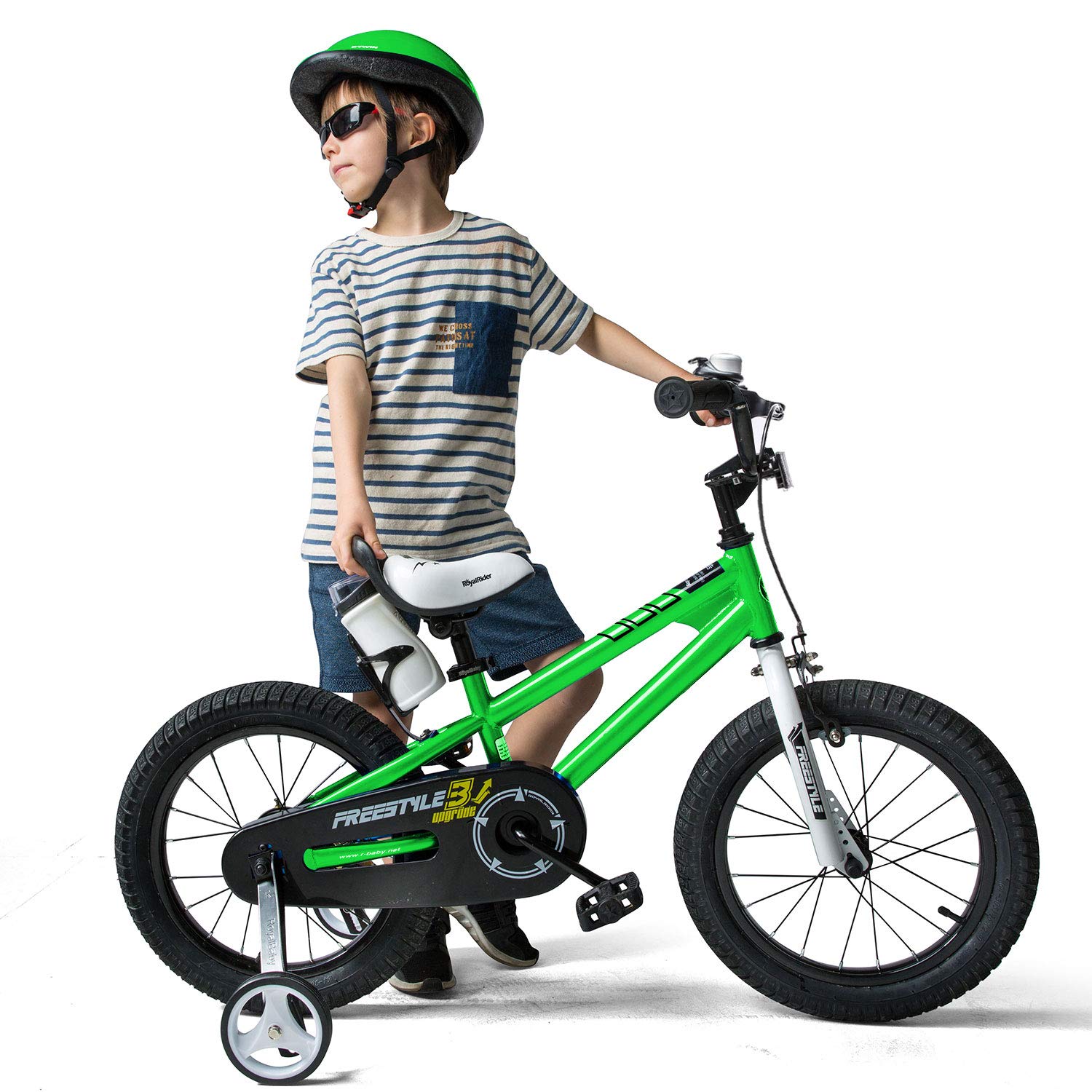 RoyalBaby Freestyle Kids Bike Boys Girls 16 Inch BMX Childrens Bicycle with Training Wheels & Kickstand for Ages 4-7 years, Green