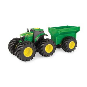 john deere monster treads lights & sounds 8 inch tractor with wagon