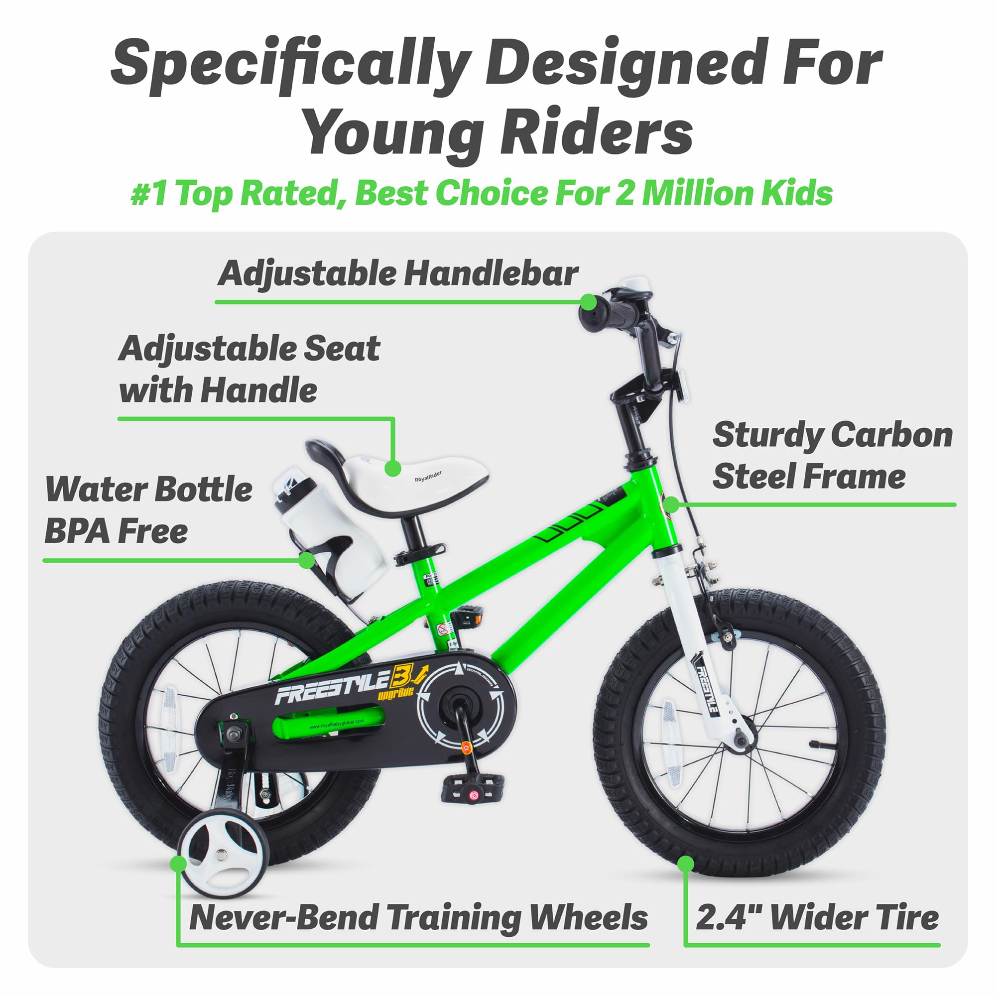 RoyalBaby Freestyle Kids Bike Boys Girls 16 Inch BMX Childrens Bicycle with Training Wheels & Kickstand for Ages 4-7 years, Green