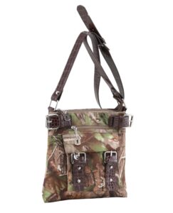 emperia women's 8 pocket purse with studded buckle embellishments, realtree green/dark brown, small