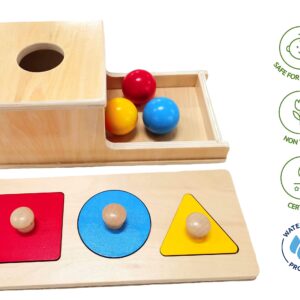 BrightNBeyond 2-for-1 Montessori Bundle with Object Permanence Box and Multiple Shape Puzzle Sorter Wooden First Shapes for 6-12 Months Infant 1 2 Year Old Motor Developmental Baby Sensory Skills Toys