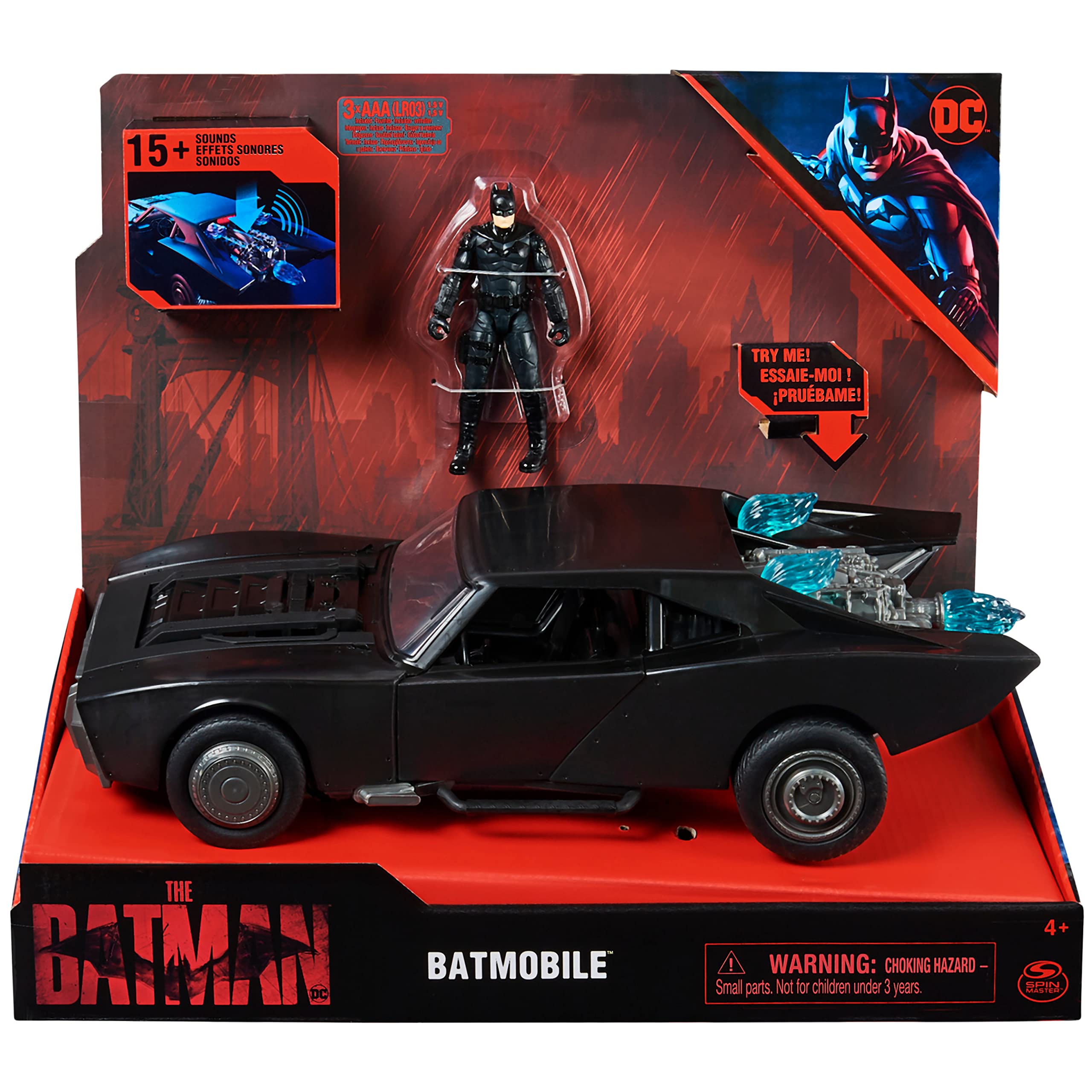 DC Comics, Batman Batmobile with 4” Batman Figure, Lights and Sounds, The Batman Movie Collectible, Kids Toys for Boys and Girls Ages 4 and up