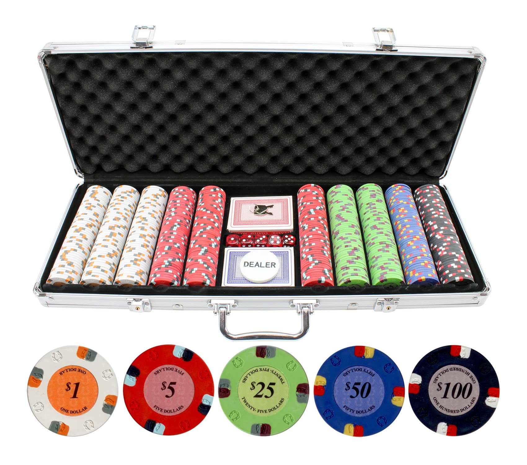 13.5g 500pc Lucky Horseshoe Clay Poker Chips Set - Las Vegas Casino Quality Poker Chips