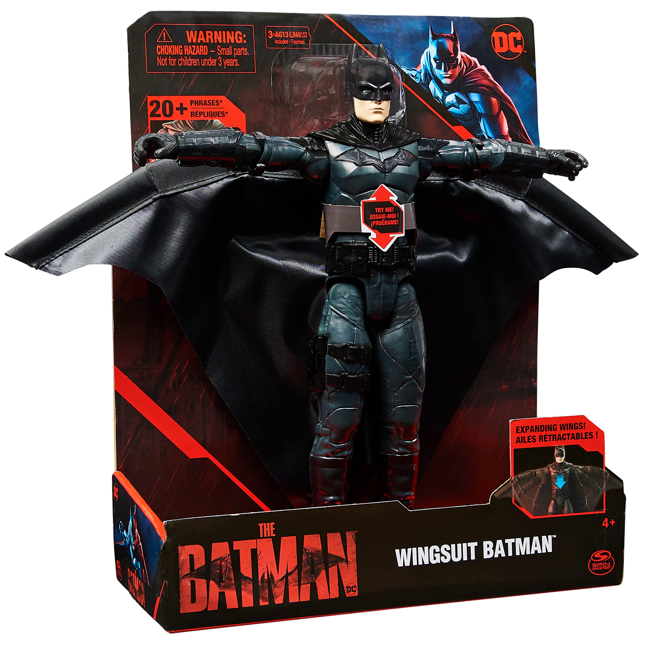 DC Comics, Batman 30cm Wingsuit Action Figure with Lights and Phrases, Expanding Wings, The Batman Movie Collectible Kids Toys for Boys and Girls Ages 3 and up