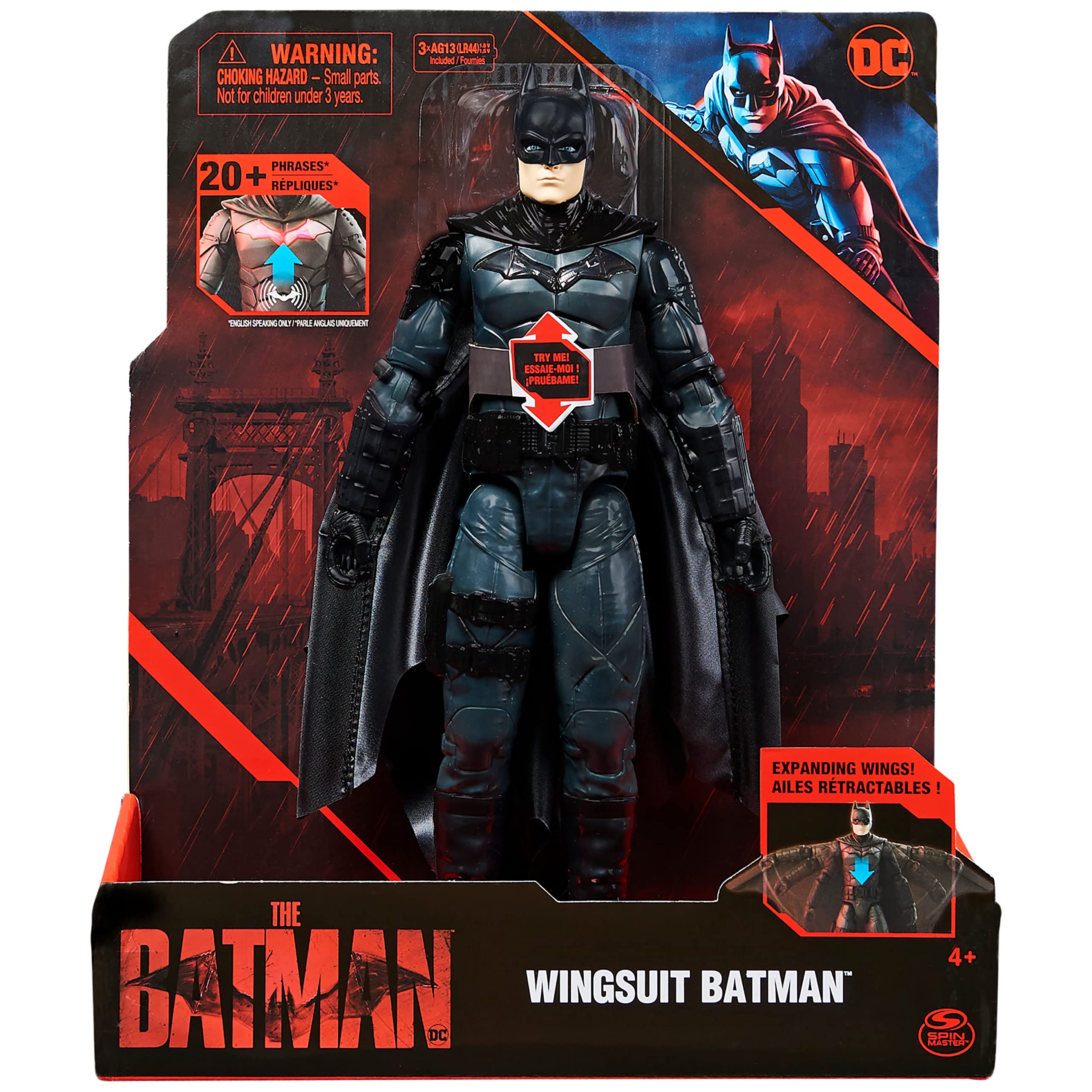 DC Comics, Batman 30cm Wingsuit Action Figure with Lights and Phrases, Expanding Wings, The Batman Movie Collectible Kids Toys for Boys and Girls Ages 3 and up