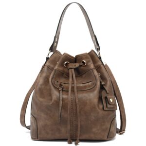 scarleton purses and handbags, drawstring bucket bag, hobo bags for women, crossbody bag, multi pocket shoulder bag, h107821 - dark brown