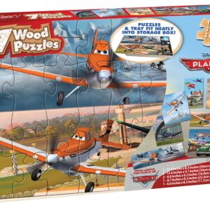 Spin Master Games Planes 7 Wood Puzzles in Wooden Storage Box (Styles Will Vary)