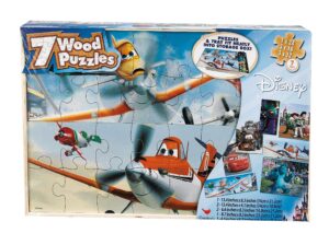 spin master games planes 7 wood puzzles in wooden storage box (styles will vary)