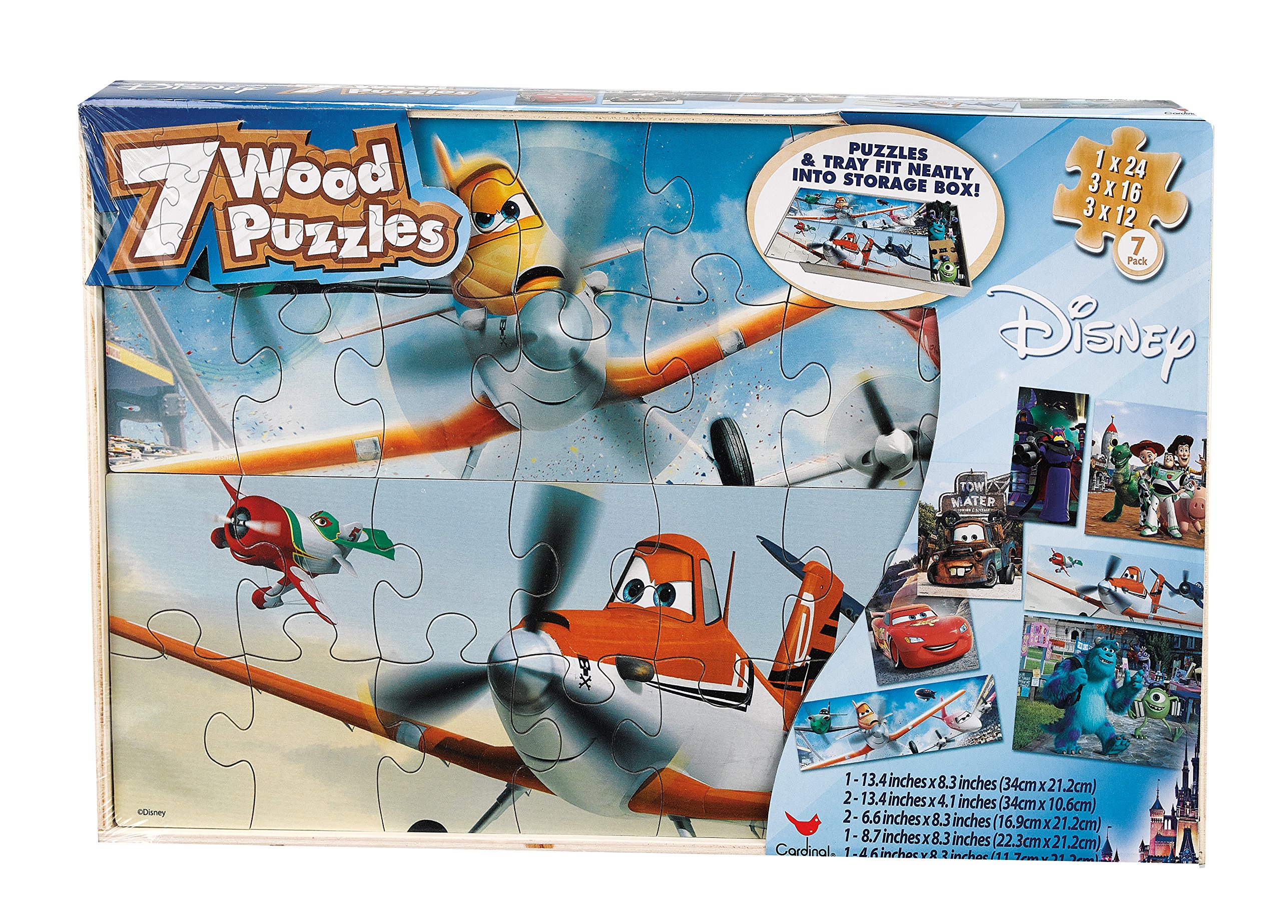 Spin Master Games Planes 7 Wood Puzzles in Wooden Storage Box (Styles Will Vary)