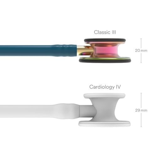 3M Littmann Classic III Monitoring Stethoscope, 5807, More Than 2X as Loud*, Weighs Less**, Stainless Steel Rainbow-Finish Chestpiece, 27" Caribbean Blue Tube, Brass Stem, and Headset