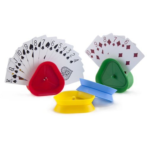 Brybelly Triangle Card Holders for Playing Cards, 4 Pack - Plastic Table Game Accessories & Pieces for Kids, Adults, Seniors, Family Fun Night, Poker, Canasta, Parties, & Classroom Activities