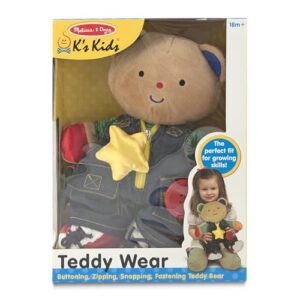 Melissa & Doug K's Kids - Teddy Wear Stuffed Bear Educational Toy - Plush Bear Zipper And Button Learning Toy for Toddlers