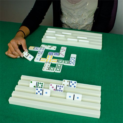 Brybelly Set of Four Plastic Domino Trays, Premium Holder Racks for Domino Tiles, Great for Mexican Train, Mahjong, Chickenfoot, & Domino Games