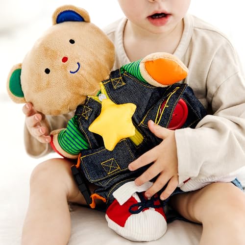 Melissa & Doug K's Kids - Teddy Wear Stuffed Bear Educational Toy - Plush Bear Zipper And Button Learning Toy for Toddlers