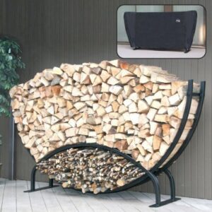 ShelterIt Round Firewood Log Rack with Kindling Wood Holder and Waterproof Cover, 8', Black