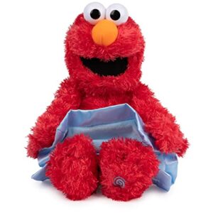 gund sesame sesame street official peek-a-boo elmo animated muppet plush, premium plush sensory toy for ages 18 months & up, red/blue, 15”