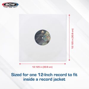 BCW 12-Inch Vinyl LP Record Sleeves - Pack of 50 | White Polylined Inner Protective Sleeves with Center Hole for Vinyl Records | Acid-Free, Scratch Resistant | Ideal for DJs and Vinyl Collectors