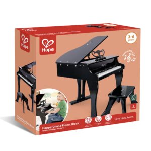 Hape Classic Grand Black Piano| Thirty Key Wooden Keyboard Musical Toy Set for Kids Age Year 3 and up