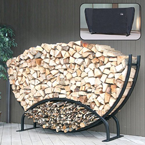 ShelterIt Round Firewood Log Rack with Kindling Wood Holder and Waterproof Cover, 8', Black