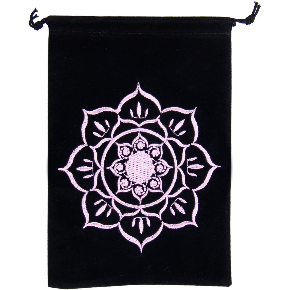 Unlined Velvet Bag Embroidered Lotus Black Wiccan Wicca Pagan