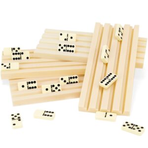 brybelly set of four plastic domino trays, premium holder racks for domino tiles, great for mexican train, mahjong, chickenfoot, & domino games