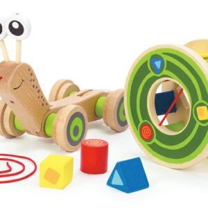 Hape Walk-A-Long Snail Pull Toy |Award Winning Toddler Wooden Push and Pull Toy with Removable Color