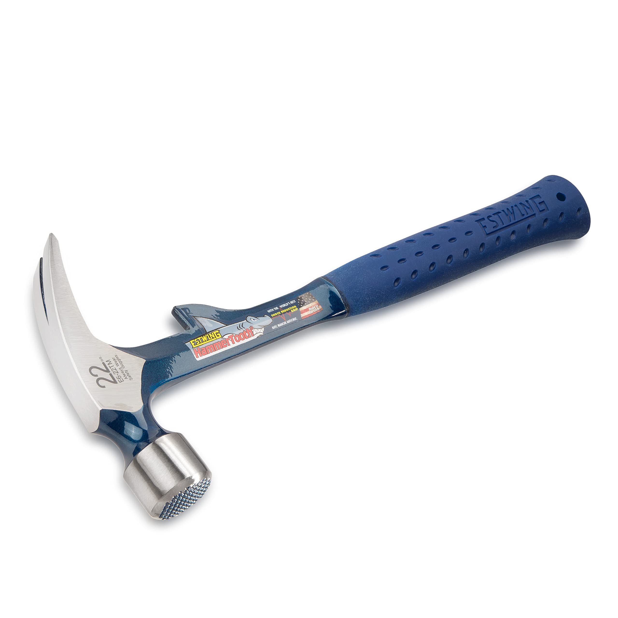 ESTWING Hammertooth Hammer - 22 oz Straight Rip Claw with Milled Face & Shock Reduction Grip - E6-22TM