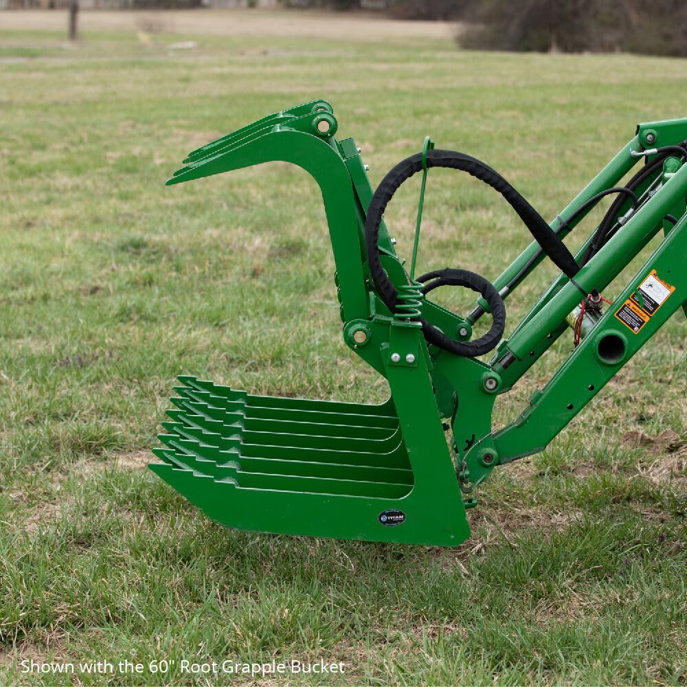 Titan Attachments 72in Root Grapple Bucket Attachment Fits John Deere Loaders, Hook and Pin Connection