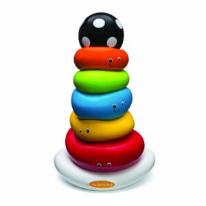 infantino funny faces ring stacker colorful baby and toddler toys for motor skills, 5 pieces