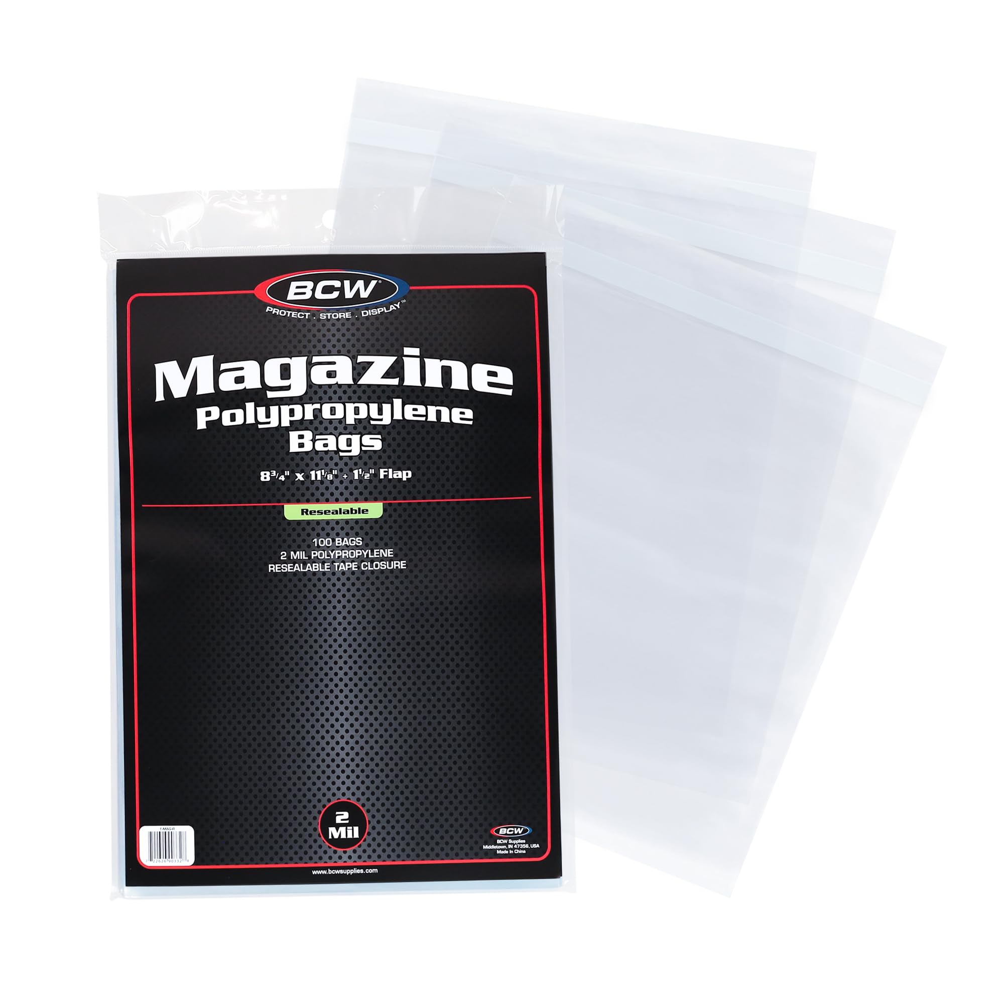 BCW Resealable Magazine Bags - 1 Pack of 100 | Acid-Free, Clear Polypropylene Sleeves for Archival-Quality Storage of Collectible Magazines | Protect and Showcase Your Valuable Comic Book Collection