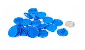 plastic card stand to hold up playing cards or cardboard marker cut-outs: set of 20 blue color round board game playing pieces (school classroom supplies, arts & crafts projects)