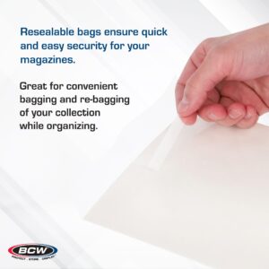 BCW Resealable Magazine Bags - 1 Pack of 100 | Acid-Free, Clear Polypropylene Sleeves for Archival-Quality Storage of Collectible Magazines | Protect and Showcase Your Valuable Comic Book Collection