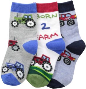 jefferies socks boys 2-7 born 2 farm triple treat 3 pair pack, farmer, x-small