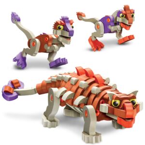 bloco toys ankylosaur & young raptors | stem toy | jurassic dinosaurs | diy building construction set (200 pieces)