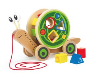 hape walk-a-long snail pull toy |award winning toddler wooden push and pull toy with removable color