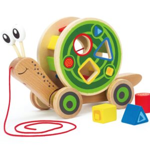 Hape Walk-A-Long Snail Pull Toy |Award Winning Toddler Wooden Push and Pull Toy with Removable Color