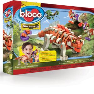 Bloco Toys Ankylosaur & Young Raptors | STEM Toy | Jurassic Dinosaurs | DIY Building Construction Set (200 Pieces)